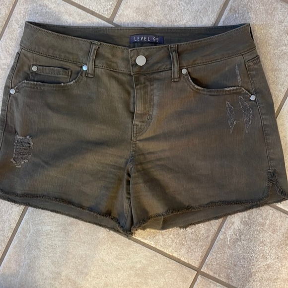 Level 99 | Shorts | Womans Army Green Denim Cut Offs With Curved And ...